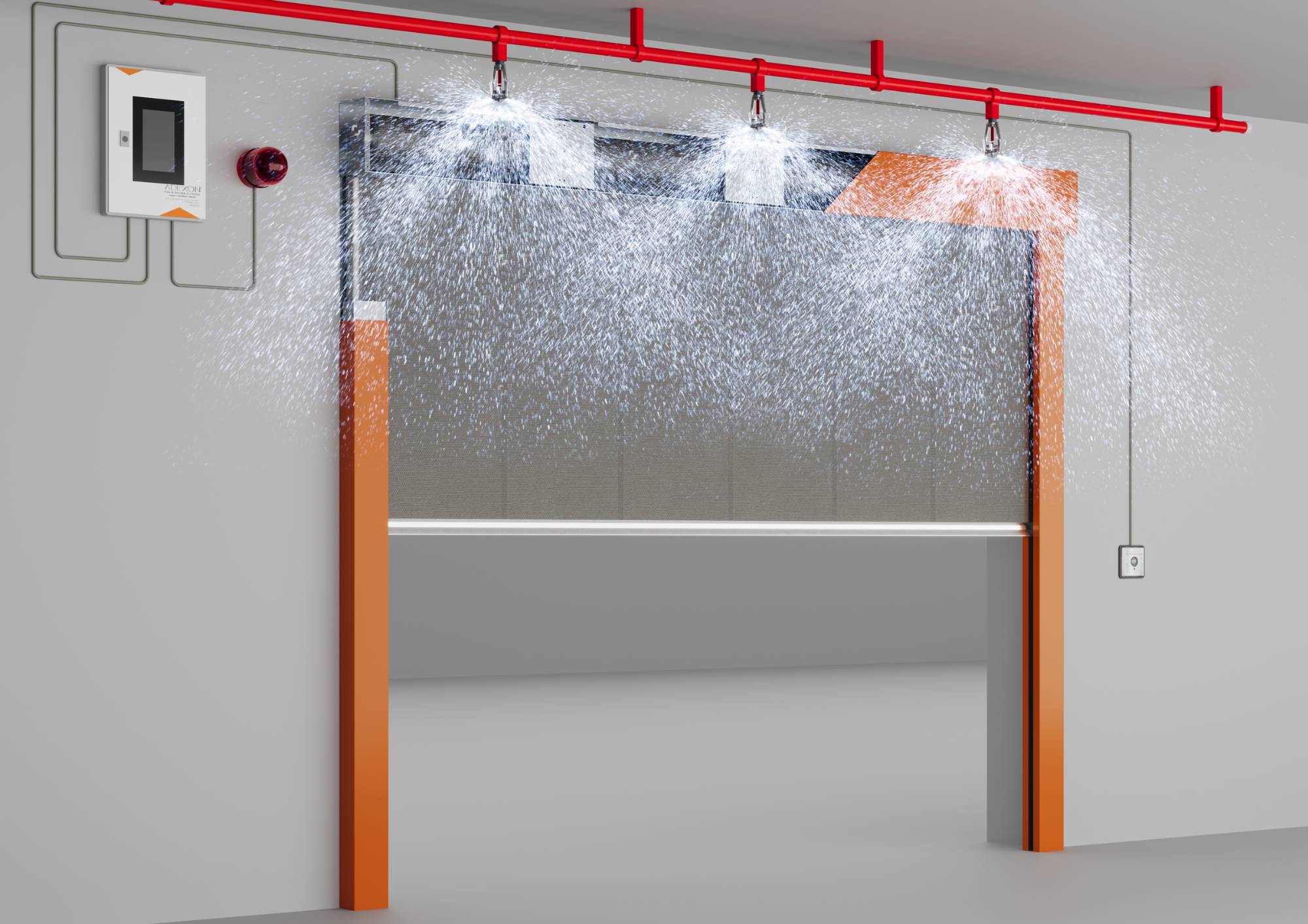 Vertical EI180 - 'Adexon-FC1-EI180-wet - Fire Curtain | Adexon Fire & Smoke Curtains | NBS Source
