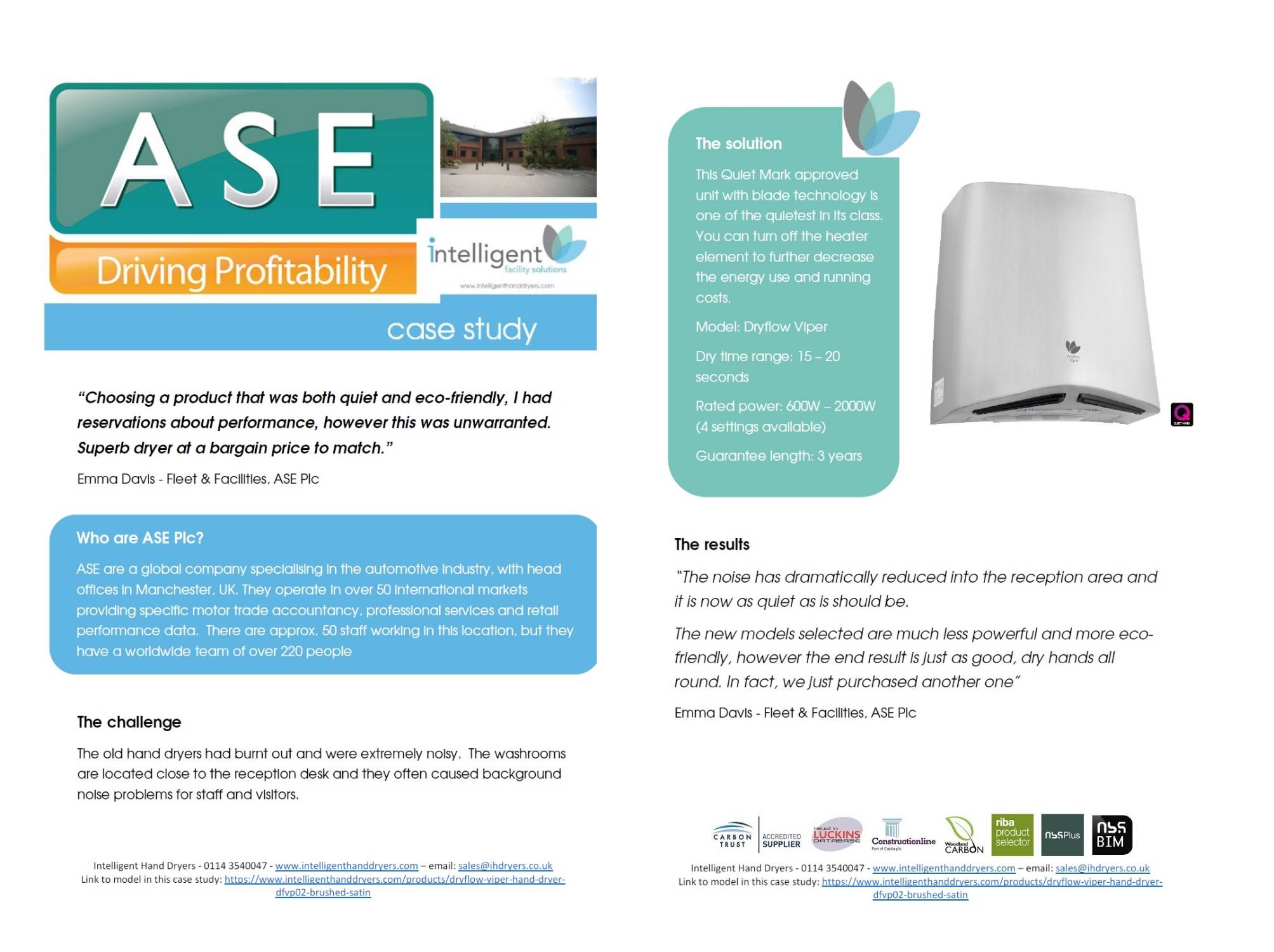 Hand Dryer Case Study (Large office) - ASE Plc, Manchester | NBS Source