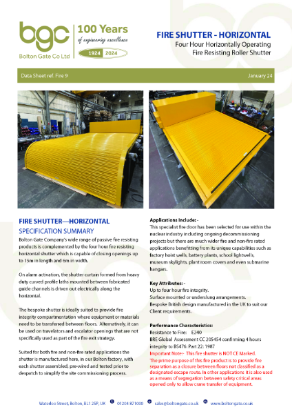 Fire Shutter - Horizontal Four Hour Horizontally Operating Fire ...