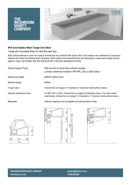 Solid Surface Sloping Wash Trough With Concealed Waste And No Tap Deck ...
