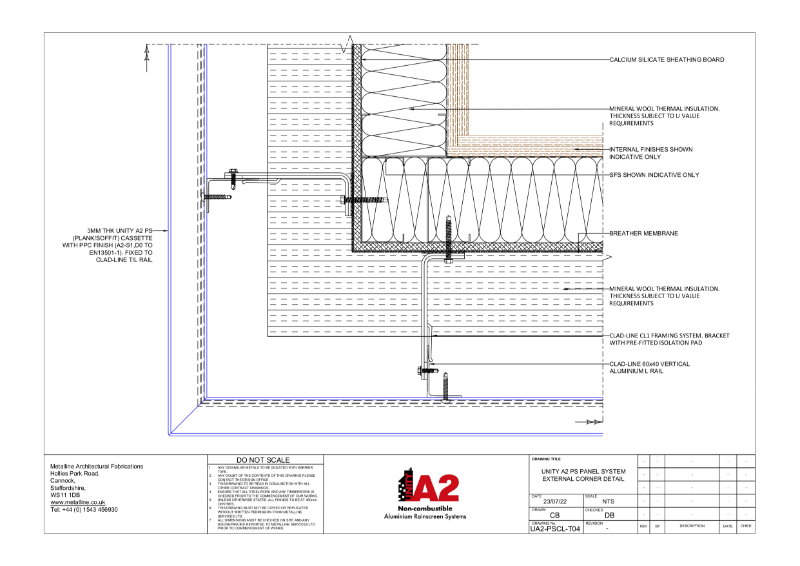 Unity A2 PS-04 External Corner Technical Drawing | NBS Source