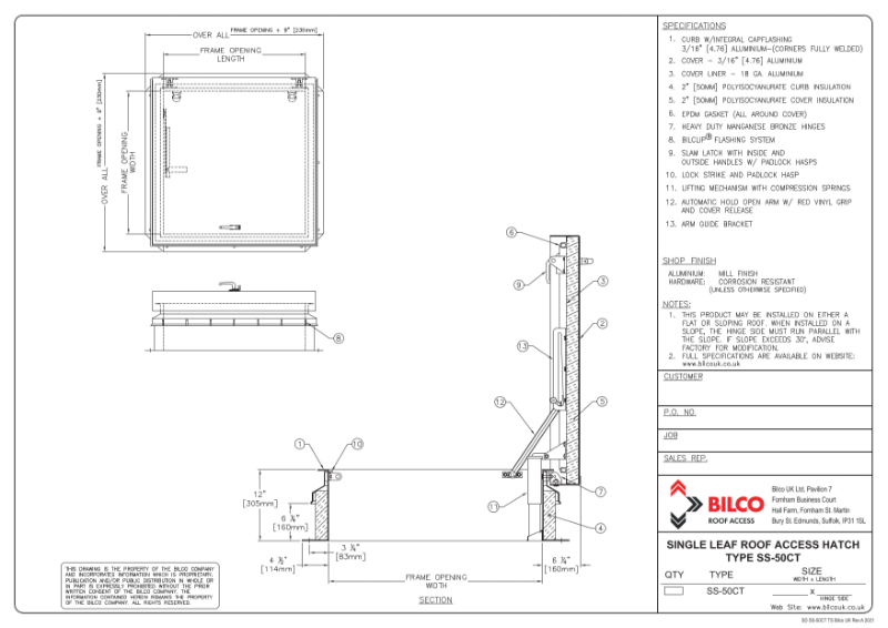 SUBMITTAL DRAWING Roof Access Hatch Security Series | NBS Source