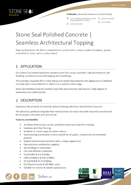 Stone Seal Polished Concrete | Seamless Architectural Topping | Stone ...