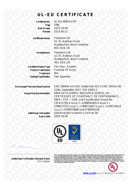 Protecta FR Acrylic UL-EU Certificate | Protecta (Polyseam Ltd) | NBS ...