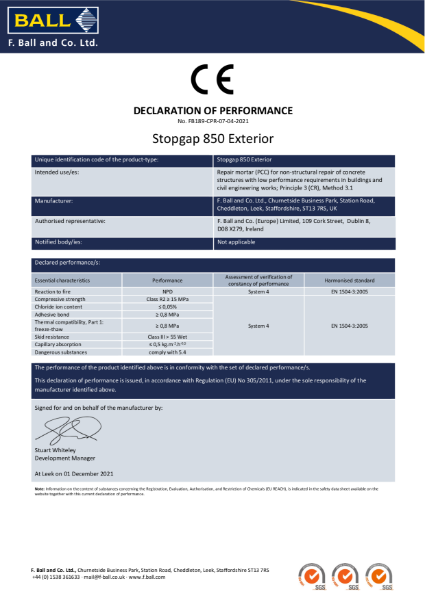 Stopgap 850 Exterior CE | Ball, F and Co Ltd | NBS Source