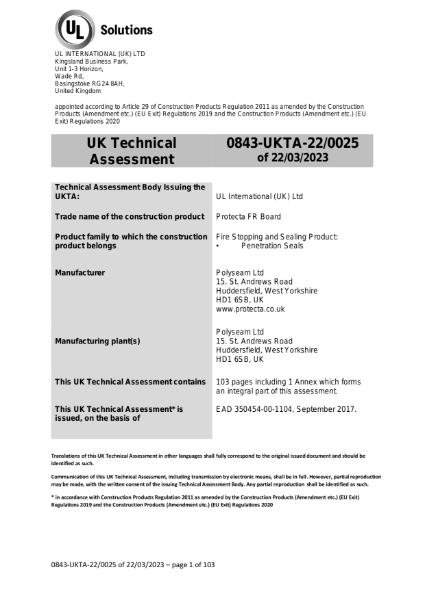 Protecta FR Board UKCA - Penetration Seals | Protecta (Polyseam Ltd ...