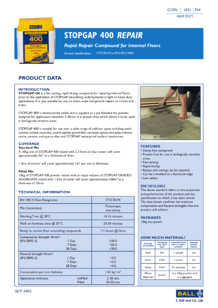 Stopgap 400 Repair TDS | Ball, F and Co Ltd | NBS Source