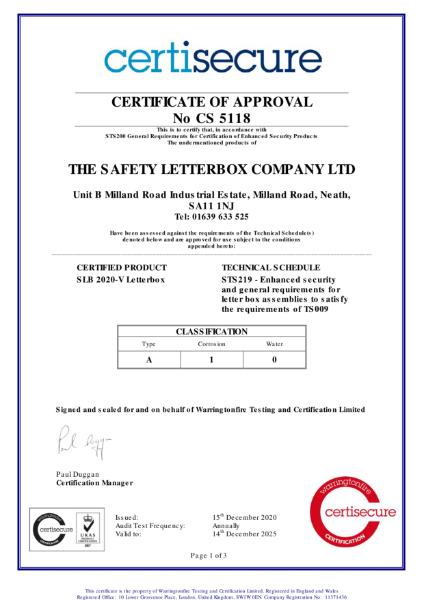 TS009 Vertical | The Safety Letterbox Company | NBS Source