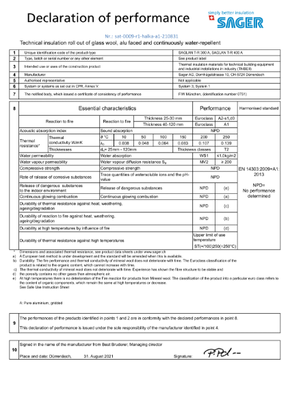 Declaration Of Performance Saglan Ins Acoustics Limited Nbs Source