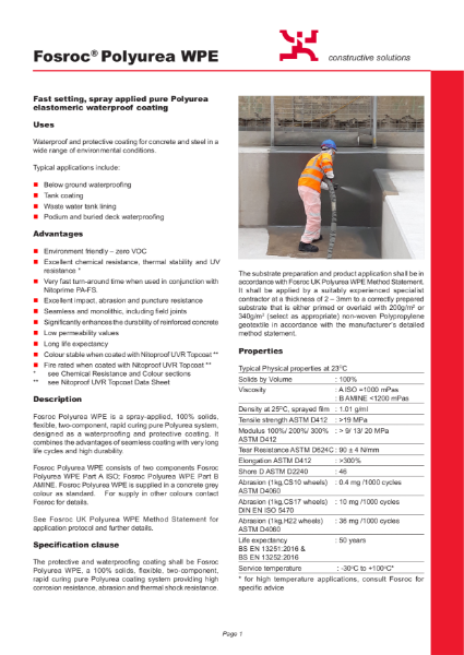 Fosroc Polyurea WPE Technical Data sheet | NBS Source