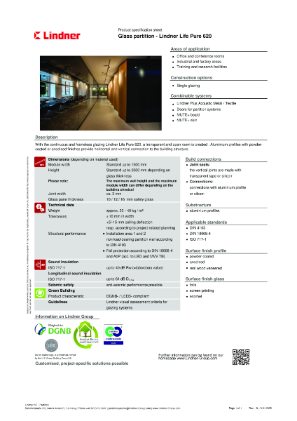 Lindner Life Pure 620 - Data sheet | NBS Source