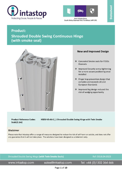 Data Sheet - Shrouded Double Swing Hinge with Twin Smoke Seals | NBS Source