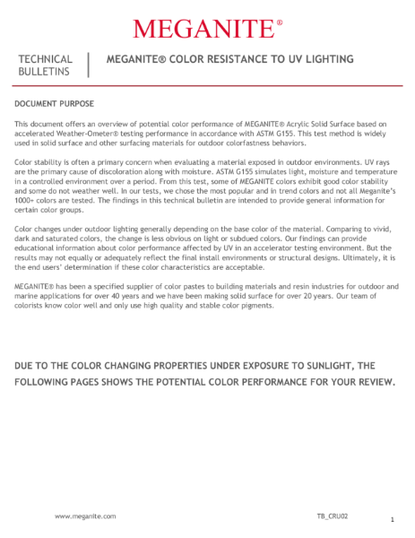 Color Resistance to UV | Meganite Solid Surface | NBS Source