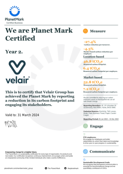 Planet Mark Year 2 certification | Velair Group Ltd | NBS Source