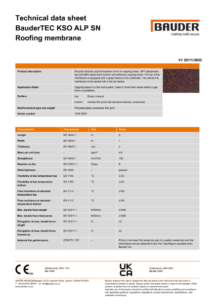 BauderTEC KSO ALP SN Roofing membrane - brown - Technical Data Sheet | NBS Source