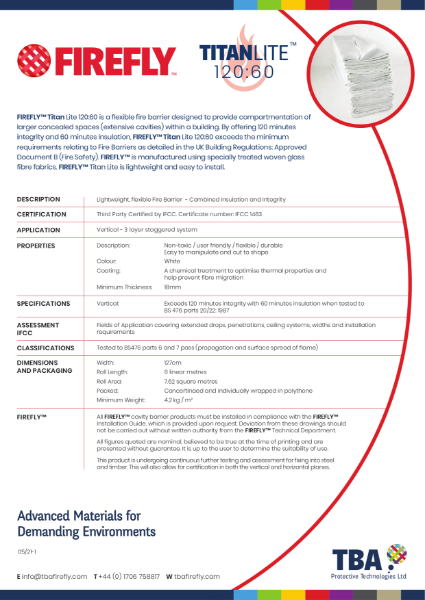 FIREFLY™ Titan Lite 120:60 Fire Barrier - Data Sheet | NBS Source