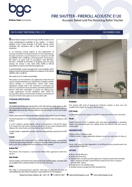 Fire Shutter - Fireroll Acoustic E120 - Acoustic Rated and Fire ...