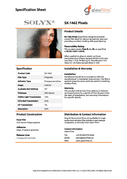SX-1462 Pixels Specification Sheet | NBS Source