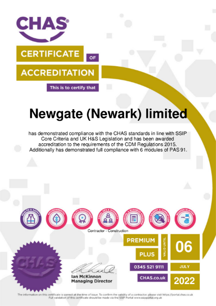 CHAS Certificate | Newgate (Newark) Ltd | NBS Source