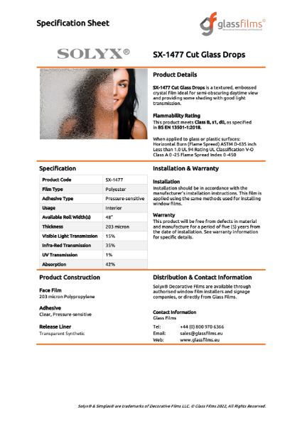 SX-1477 Cut Glass Drops Specification Sheet | NBS Source