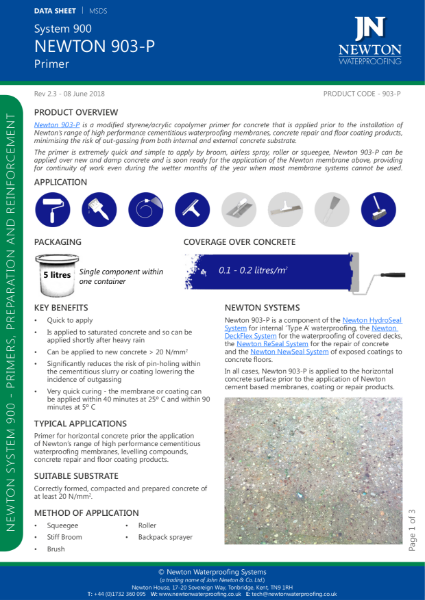 Newton HydroSeal 903 Primer | Newton Waterproofing Systems | NBS Source