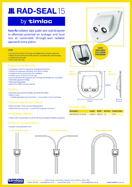 Rad-Seal Face Fix 15 - Radiator Pipe Guide & Seal | NBS Source