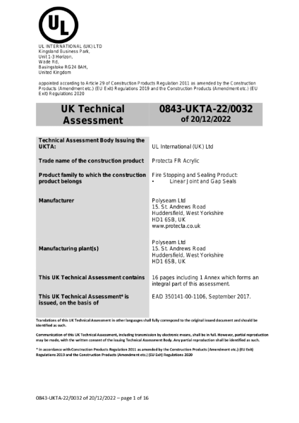Protecta FR Acrylic UKTA - Linear Joint and Gap Seals | Protecta ...