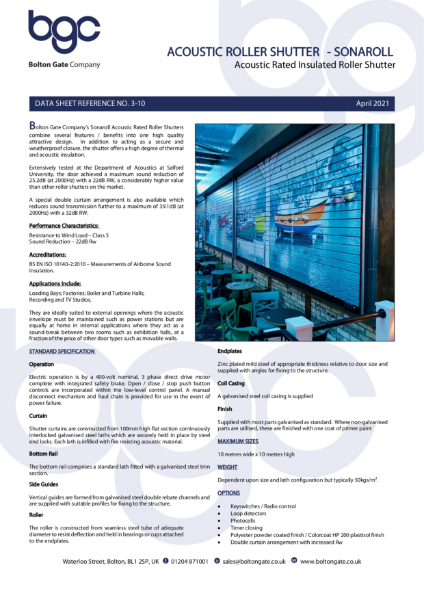 Acoustic Roller Shutter - Sonaroll | NBS Source