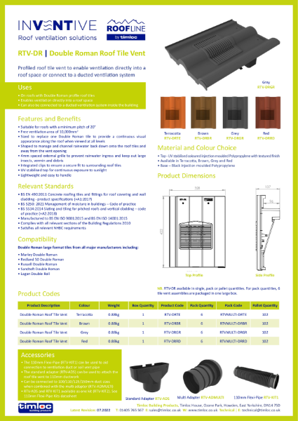 Double Roman Roof Tile Vent Datasheet | NBS Source