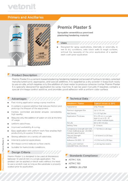 Premix Plaster TDS | Saveto | NBS Source