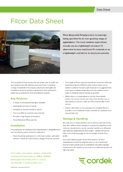 Cordek Filcor Data Sheet | NBS Source