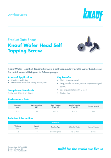 Knauf Wafer Head Self Tapping Screw Data Sheet | Knauf UK | NBS Source