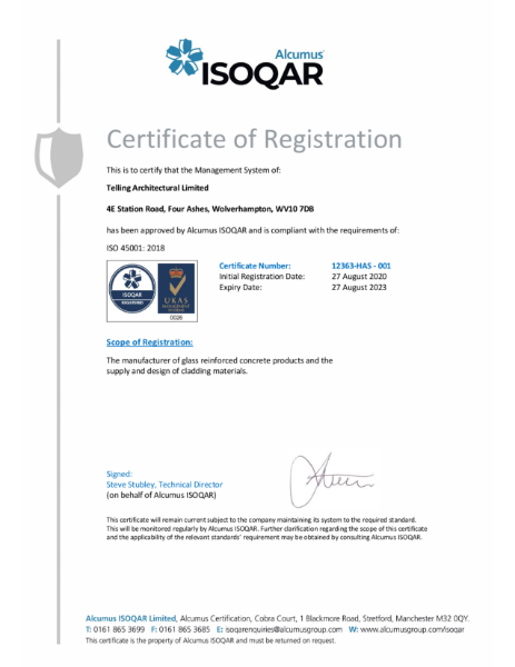 Alcumus ISOQAR ISO 45001:2018 | Ibstock Telling | NBS Source