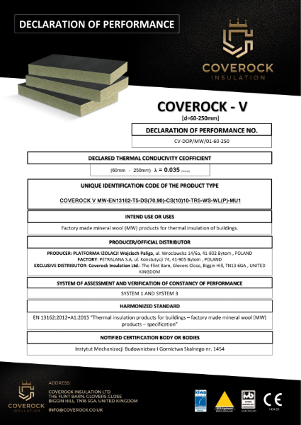 Declaration of Performance - Coverock-V | Coverock Insulation Ltd | NBS Source