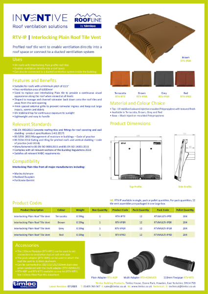 Interlocking Plain Roof Tile Vent Datasheet | Timloc Building Products | NBS Source