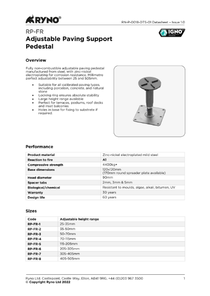 Non-Combustible Paving Support Pedestal - RP-FR | RYNO | NBS BIM Library