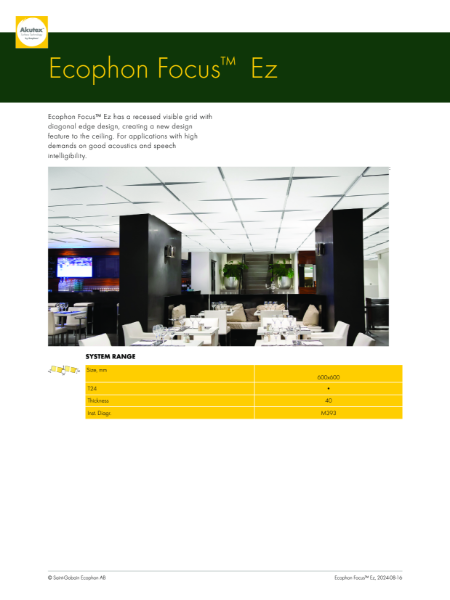 Data Sheet - Focus™ Ez | Saint-Gobain Ecophon | NBS Source