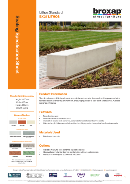 Lithos Bench Specification Sheet | NBS Source