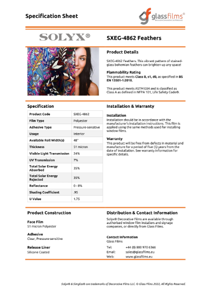 SXEG-4862 Feathers Specification Sheet | Glass Films Europe | NBS Source