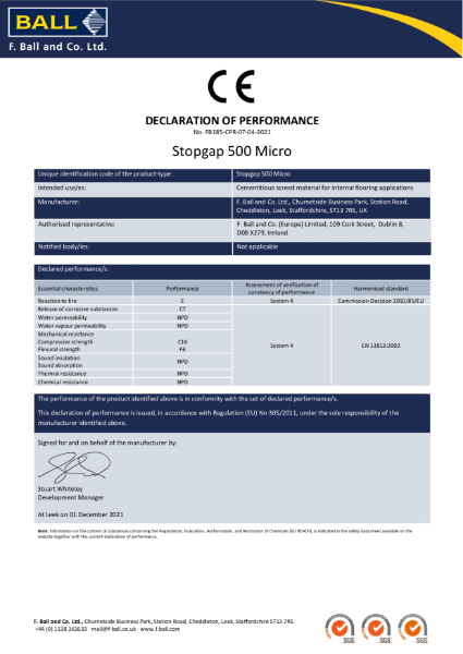 Stopgap 500 Micro CE | Ball, F and Co Ltd | NBS Source