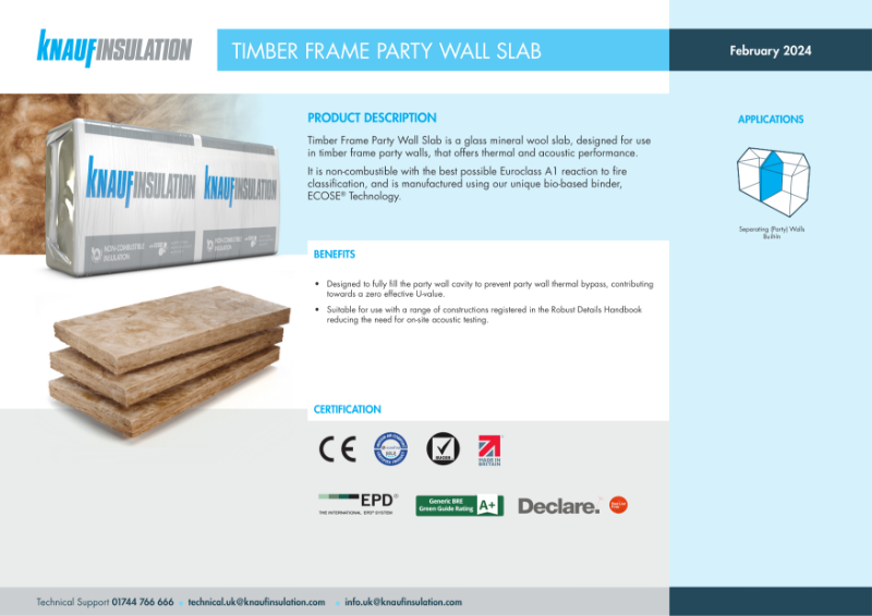 Knauf Insulation Timber Frame Party Wall Slab - Product Datasheet | NBS ...