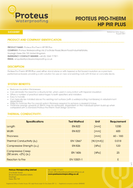 Proteus Pro-Therm HP PIR Plus | Proteus Waterproofing | NBS Source