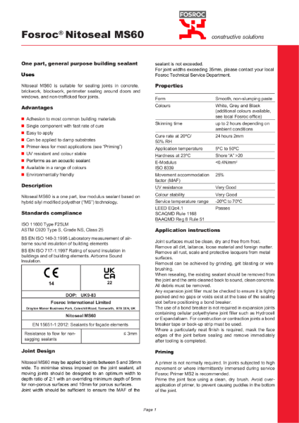 Nitoseal MS60 | Fosroc International Limited | NBS Source