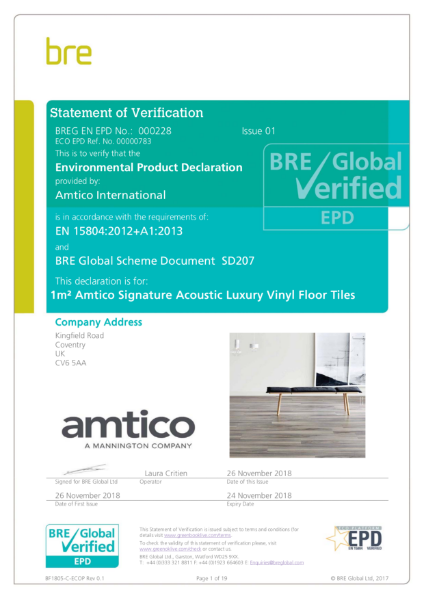 Signature LVT Acoustic EPD | Amtico International | NBS Source