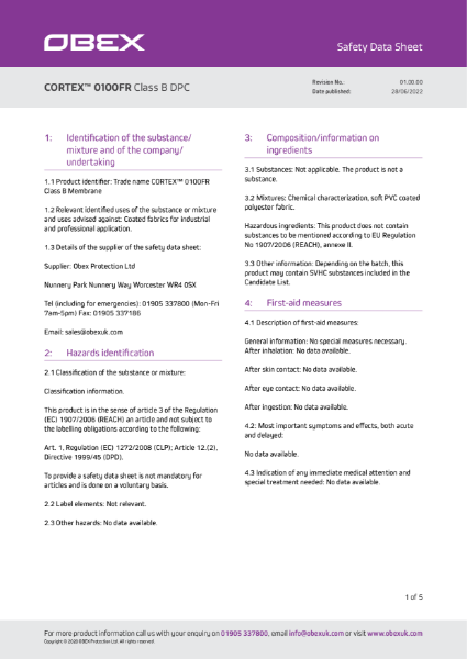 OBEX CORTEX 0100FR Class B DPC/DPM Membrane | OBEX Protection Ltd | NBS ...