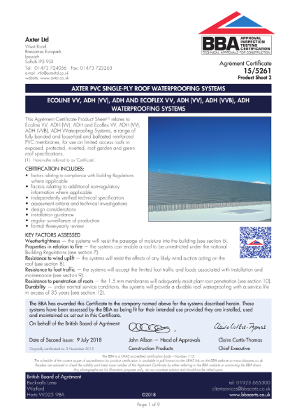 15/5261 PS2- Axter Ecoflex ADH/Ecoline ADH Waterproofing System | Axter ...