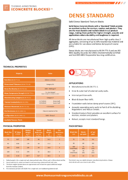Dense Concrete Block Datasheet | Thomas Armstrong (Concrete Blocks) Ltd ...