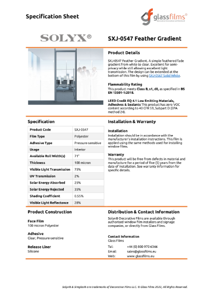 SXJ-0547 Feather Gradient Specification Sheet | NBS Source