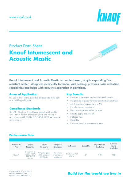 Knauf Intumescent and Acoustic Mastic Data Sheet | Knauf UK | NBS Source