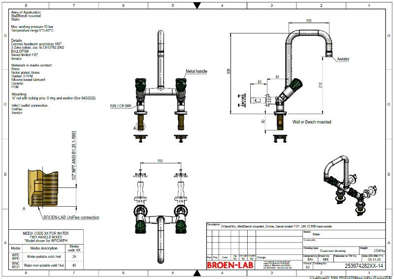 Two-hole Laboratory Table or Wall Mounted Mixer | BROEN-LAB | NBS Source